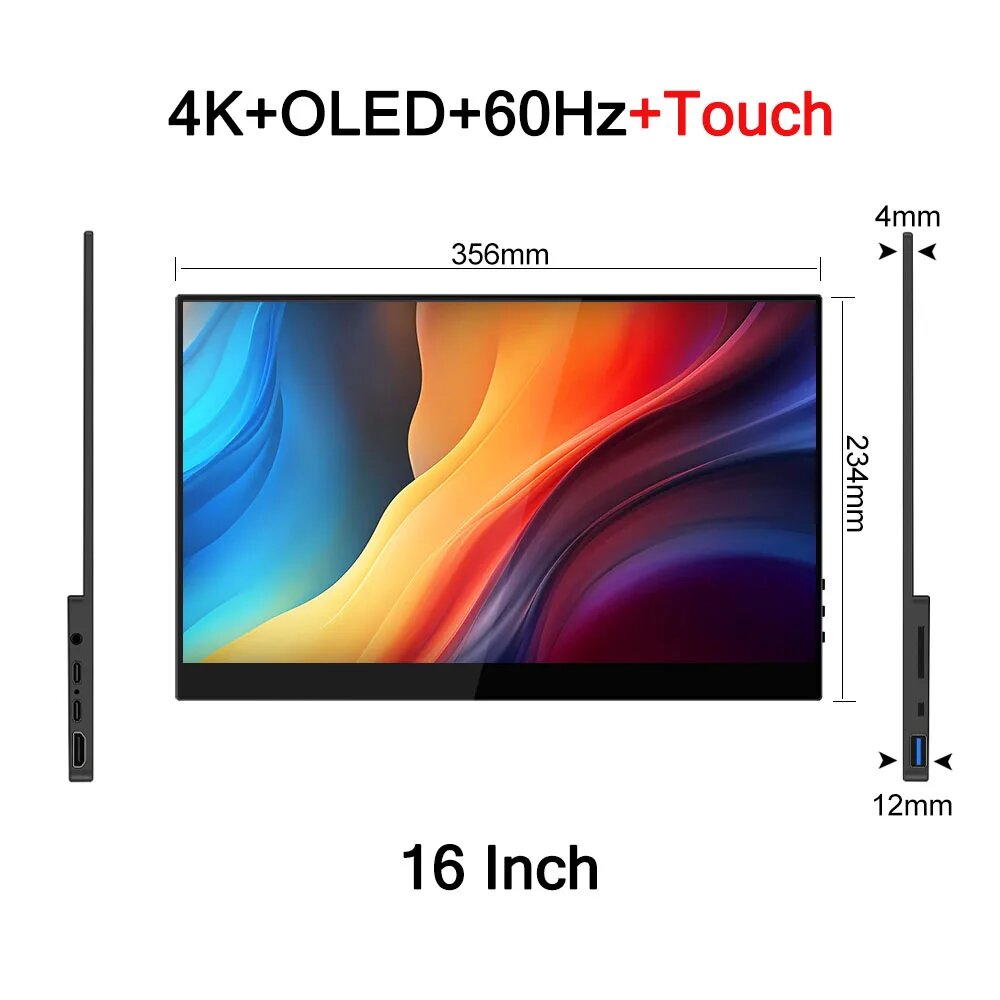 REALZA 16 дюймов 4K AMOLED монитор 16 OLED 4K Touch, Европейская вилка (EU Plug)