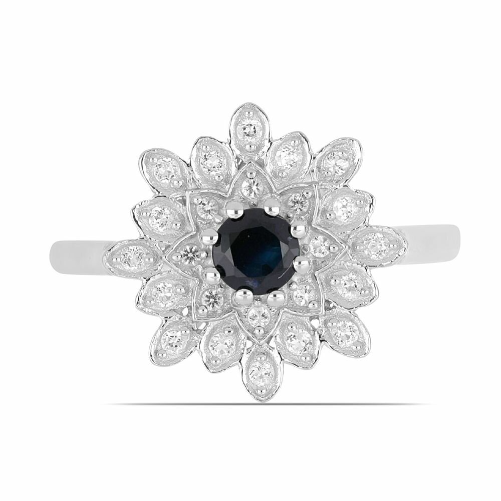 Кольцо, серебро, 925 проба, родирование, топаз, сапфир