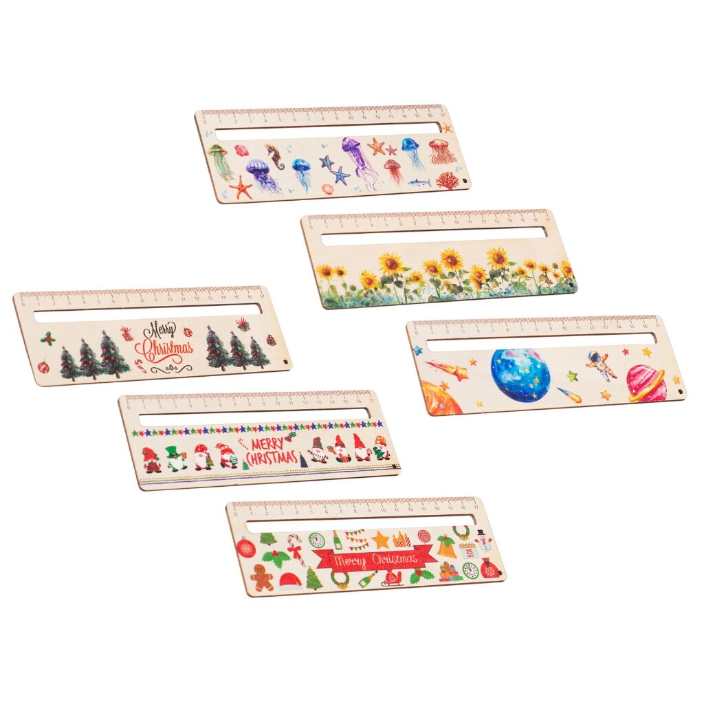 6шт Деревянная Линейка Для Чтения Трекинговых Линеек Рождественские Наполнители для Чулок для Детей, Рисующих, Читающих, Измеряющих, Обучающихся
