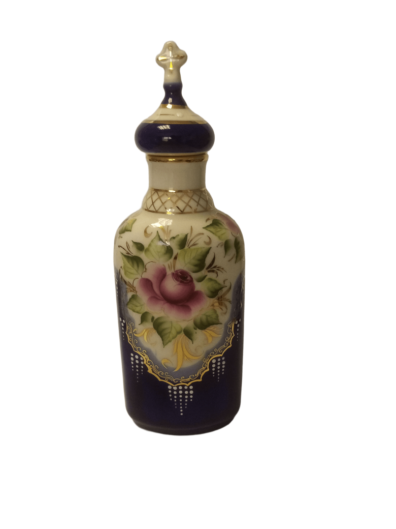 Сосуд под святую воду плоский (бел, роспись кобальт, роспись краской, роспись золотом)