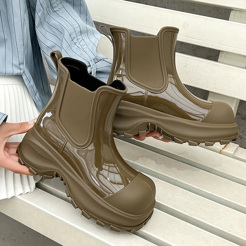 Летние полусапожки женские резиновые сапоги net celebrity big head short tube женские резиновые сапоги с толстой подошвой корейская версия водонепроницаемая обувь для активного отдыха износостойкая резиновая обувь