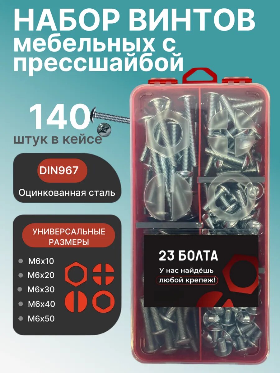 Винты с прессшайбой М6 мебельные DIN967 органайзер набор 2