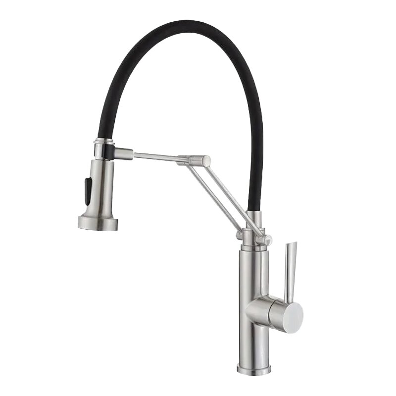 Смеситель для кухни Emar Steel ЕСВ 7012 с гибким изливом, с поворотным изливом, черный, матовый, однорычажный, нержавеющая сталь, с керамическим картриджем