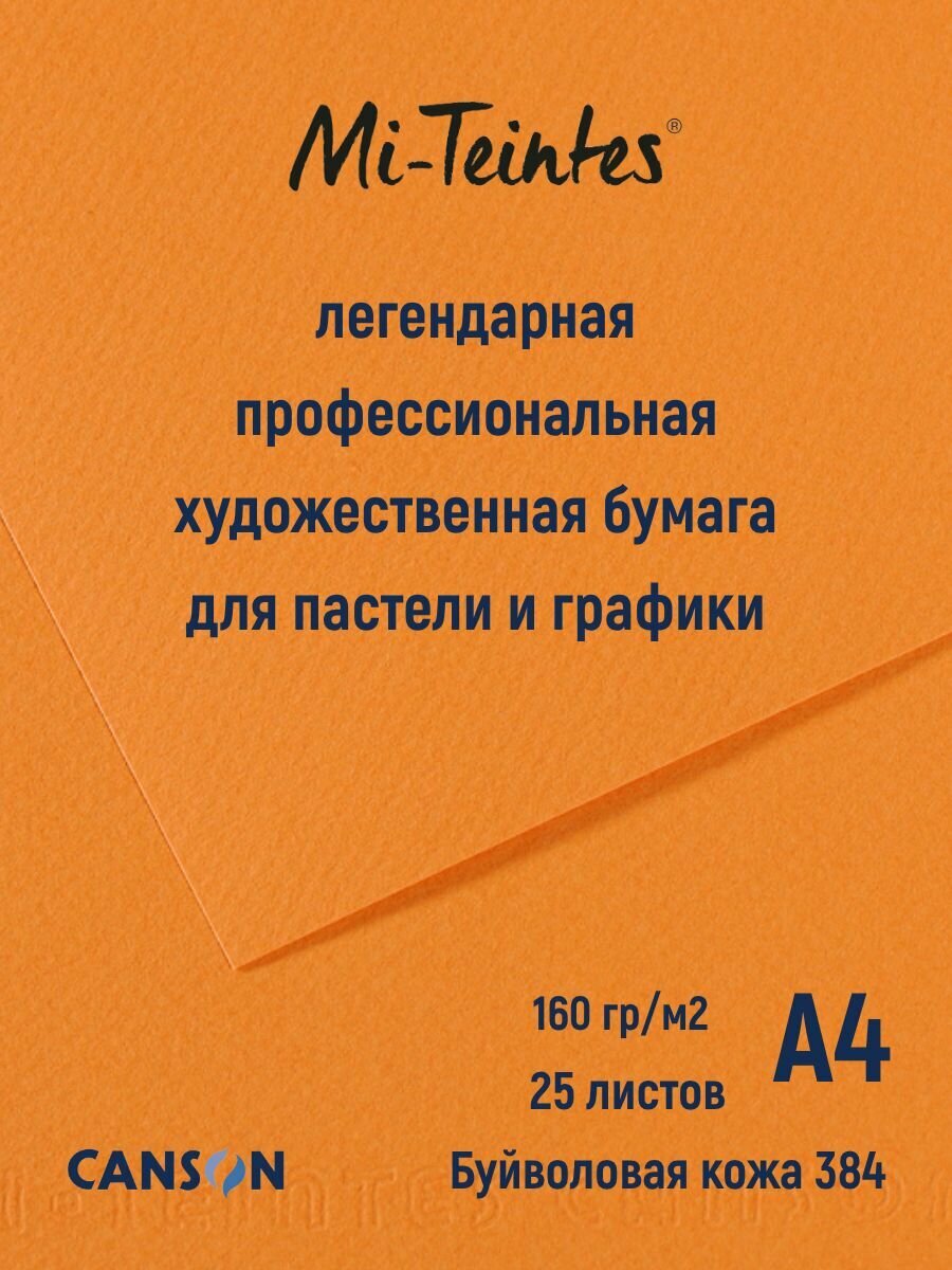 CANSON Mi-Teintes бумага для пастели 160 г/м2, 25 листов A4 21 х 29.7 см, №384 Буйволовая кожа C31032S017