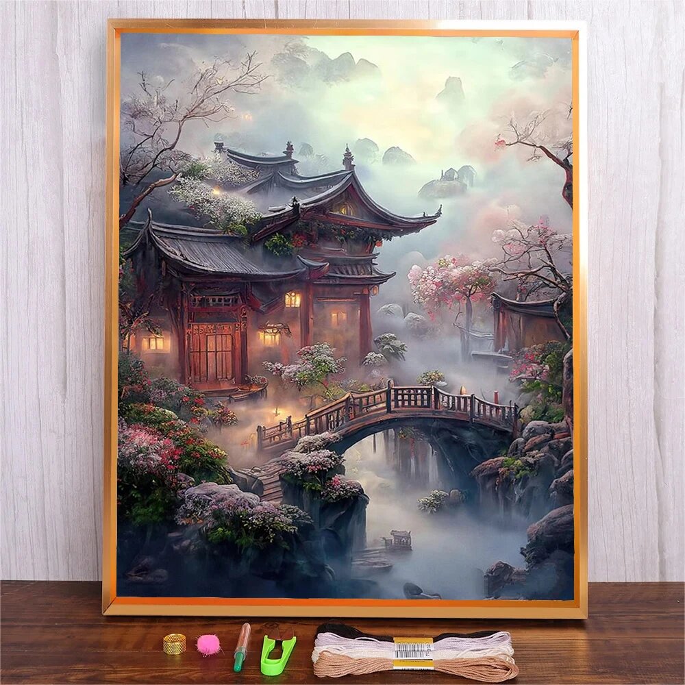 Набор для вышивания "Китайское ретро-строение" Painting Era 40x50cm, 11CT Cotton Threads