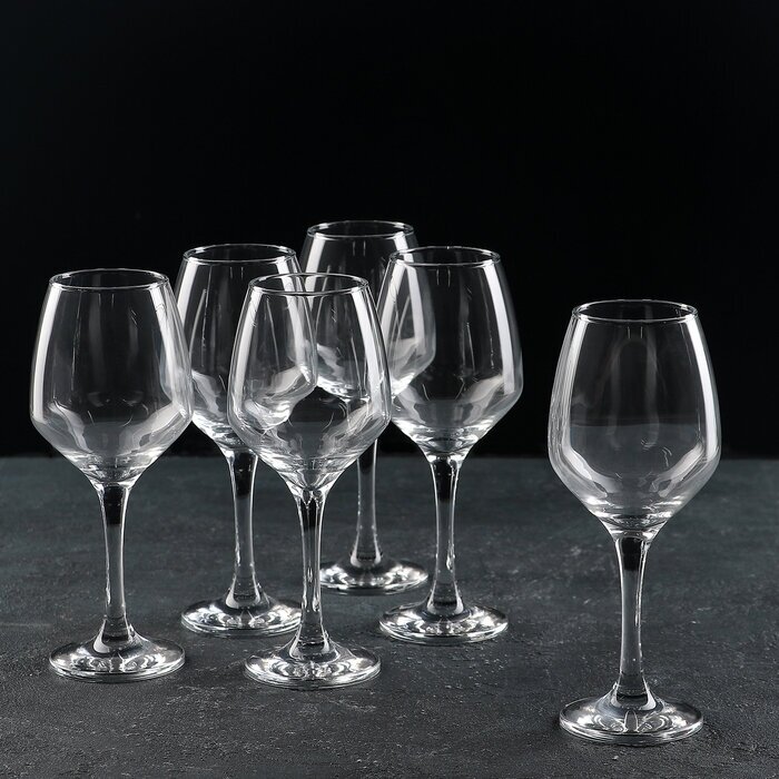 Набор бокалов для вина Isabella, 350 мл, 6 шт, прозрачные, фужеры для вина стеклянные