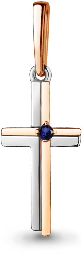 Крестик, красное, белое, комбинированное золото, 585 проба, родирование, сапфир