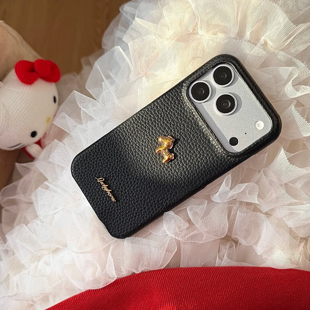 Модный чехол из кожи с изображением милого золотистого пони, Черный, Black, for iphone 17Pro Max