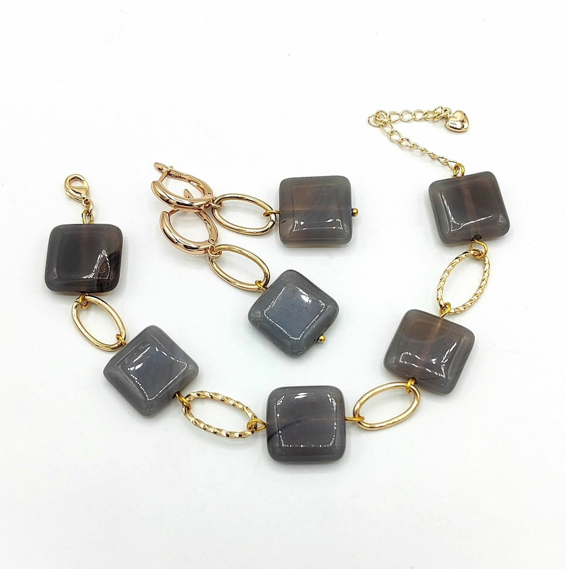 Комплект бижутерии: серьги, браслет, агат