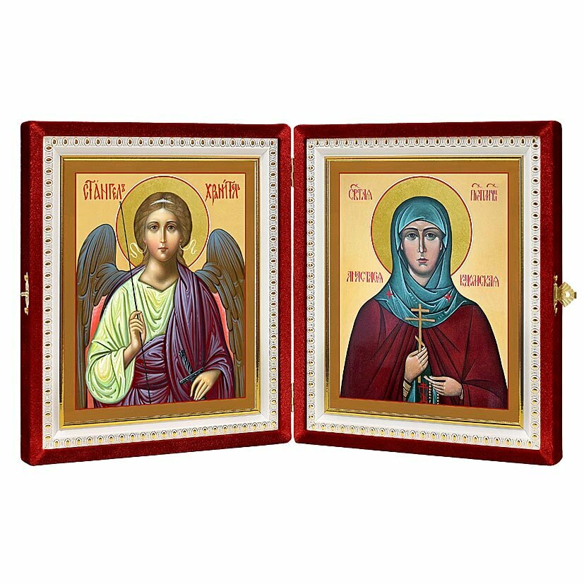 Складень именной "Преподобномученица Анастасия (Камаева) Кадомская - Ангел Хранитель", размер ликов 15*18 см