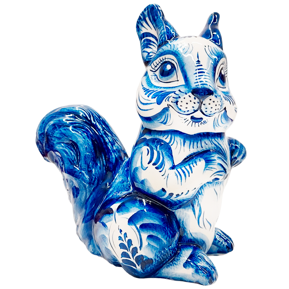 Фарфоровая фигурка ручной работы "Белка", гжель