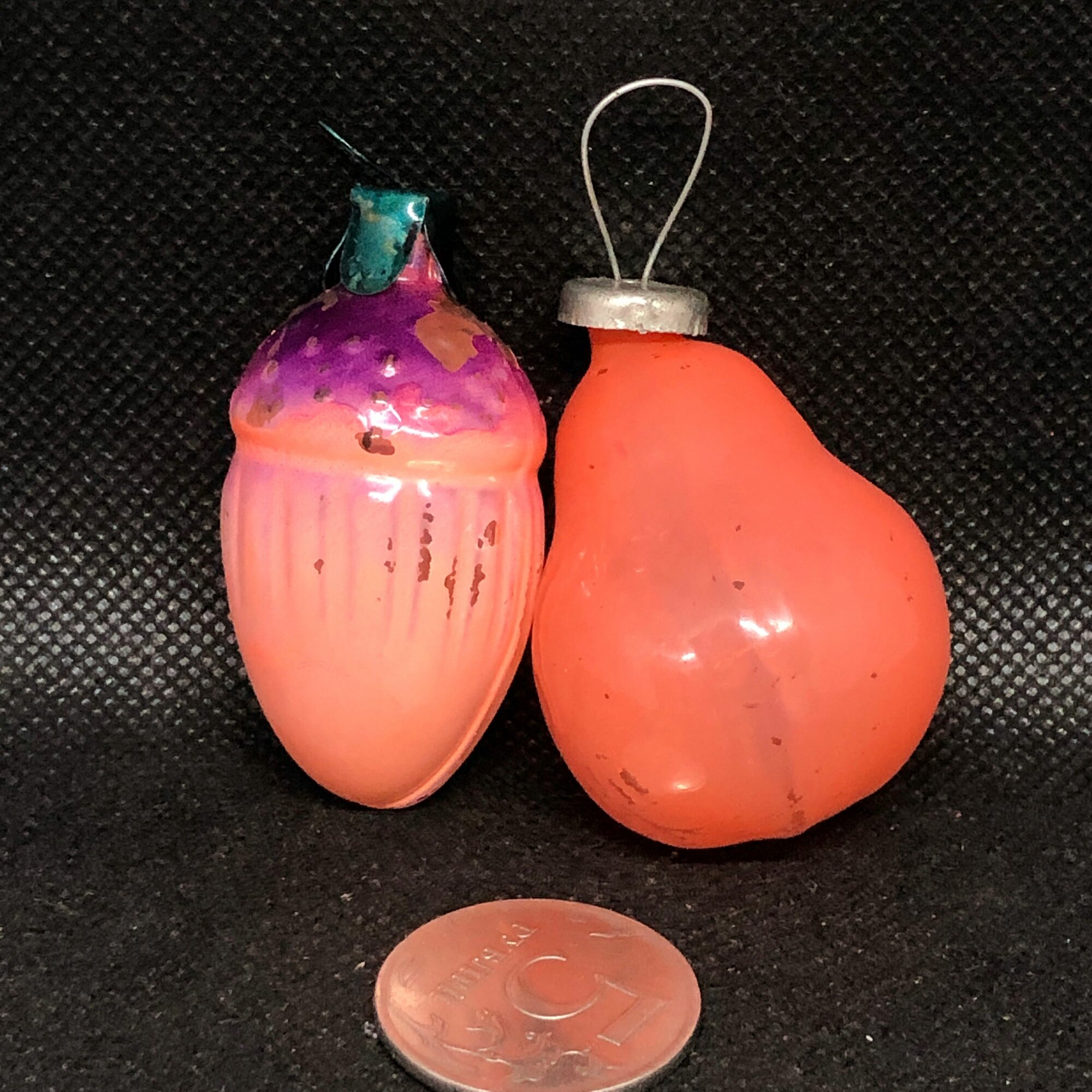 Елочная игрушка СССР набор груша желудь мини 2 шт стекло # 27