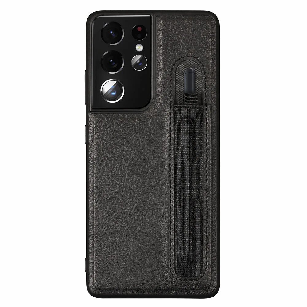 Стилус S-Pen гнездо гнезда телефона чехол для Samsung Galaxy S21 Ultra G9980 G998D G998U кожаный защитный чехол с карманным держателем черный