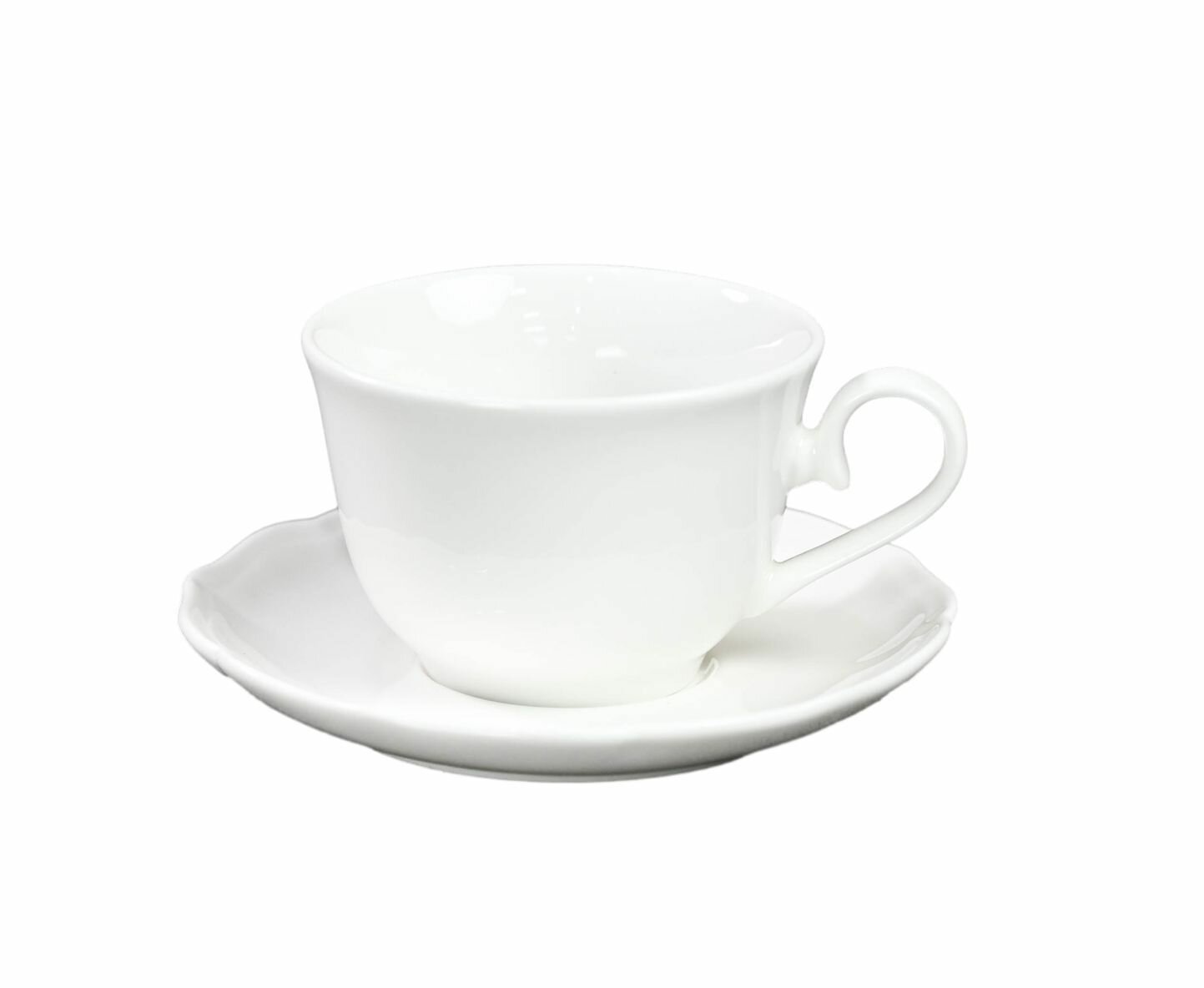 Чайная пара фарфоровая HOME CHEF Flower, набор: 2 предмета, чашка чайная 230 мл + блюдце, белая