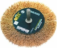 Корщетка-колесо, со штифтом, стальная латунированная волнистая проволока 100 мм