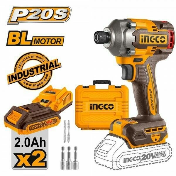 Аккумуляторный импульсный винтоверт 20В BL 285Hm 2хАКБ и ЗУ кейс INGCO CIRLI2028 INDUSTRIAL