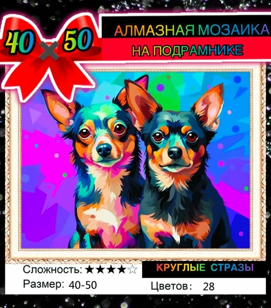 Алмазная мозаика 40*50 на подрамнике чихуахуа