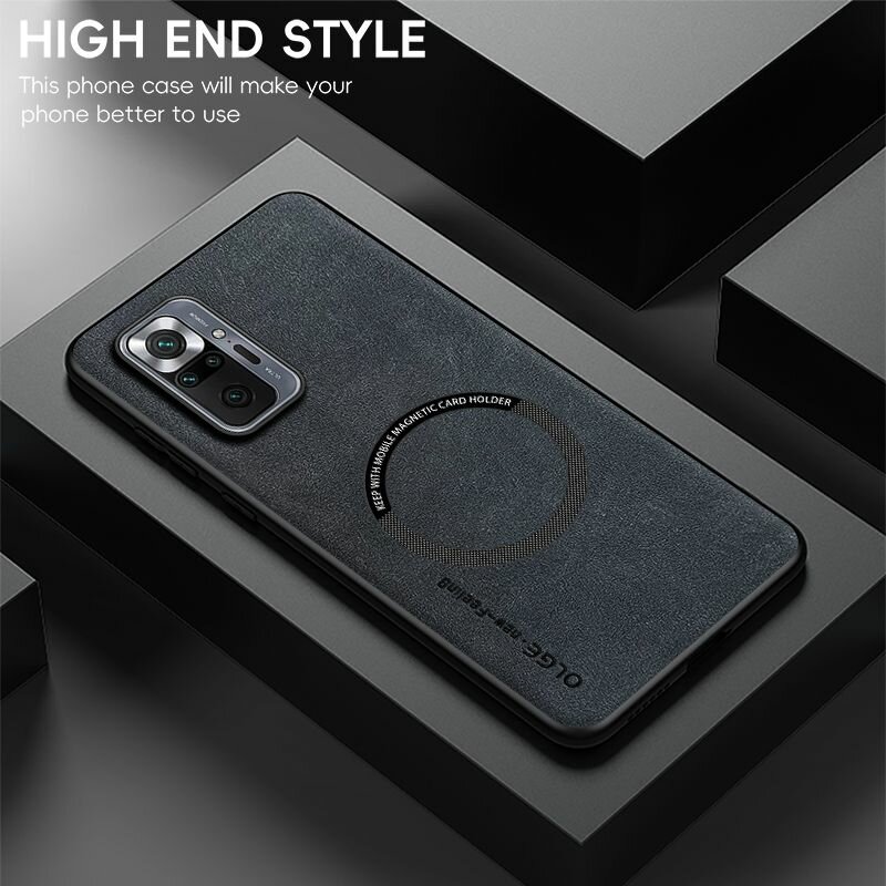 OLGE Роскошная кожа MagSafe чехол Для Xiaomi Redmi Note 10 Pro, Note 10 Pro Max ( Редми Нот 10 Про, Нот 10 Про Макс ) кожаный