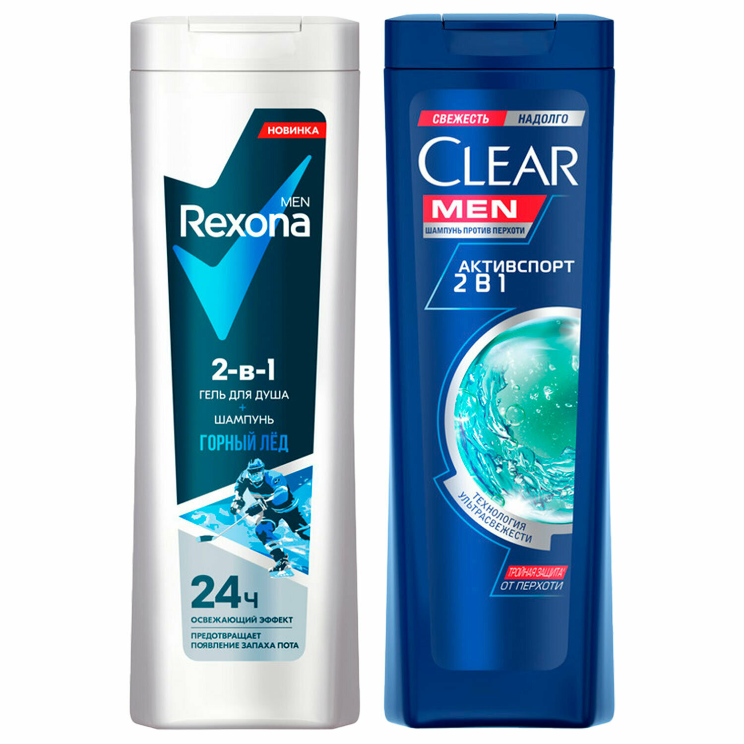 Упаковка 3 шт. Подарочный набор: шампунь 200 мл CLEAR "Против перхоти" + гель для душа/шампунь 180 мл REXONA MEN