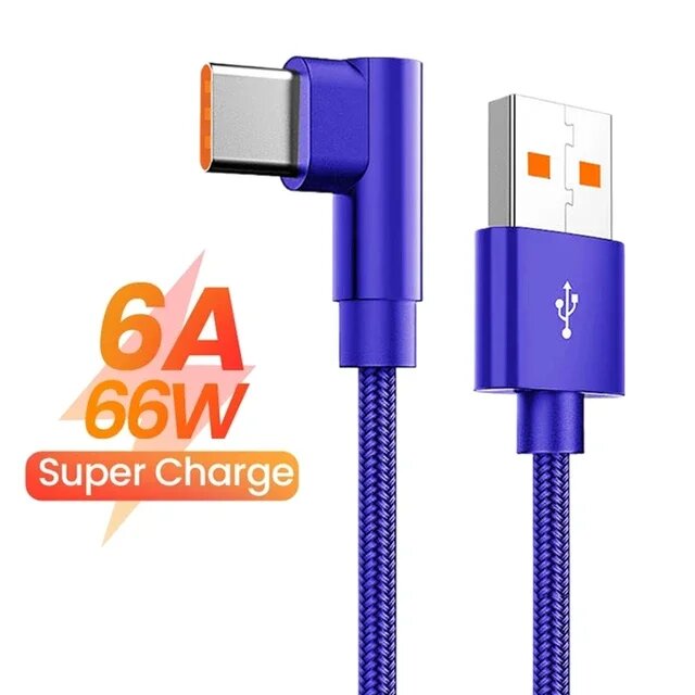 6A 66 Вт USB-кабель для быстрой зарядки типа C для Huawei Xiaomi 14 Redmi Honor OPPO 1 м, blue