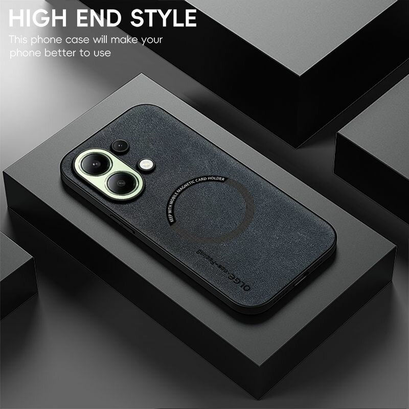 OLGE Роскошная кожа MagSafe чехол Для Xiaomi Redmi Note 13 4G (Сяоми Редми Нот 13 4G) кожаный