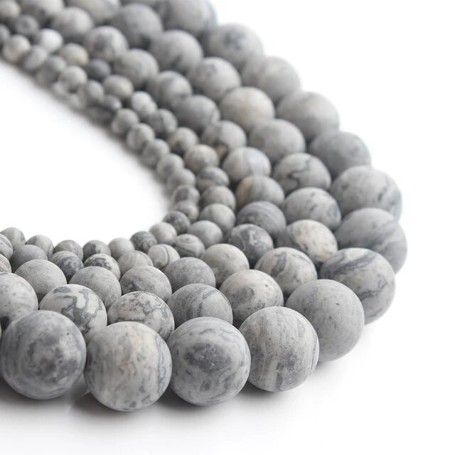 Матовые бусины JILKOL Розовая Зебра Яшма 4/6/8/10 мм Серый, 6mm 61pc, Gray Map Beads