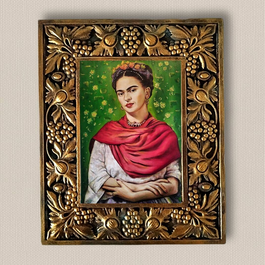 Картина "Фрида Кало". Портрет. авторский принт, репродукция. В гипсовой рамке ручной работы.