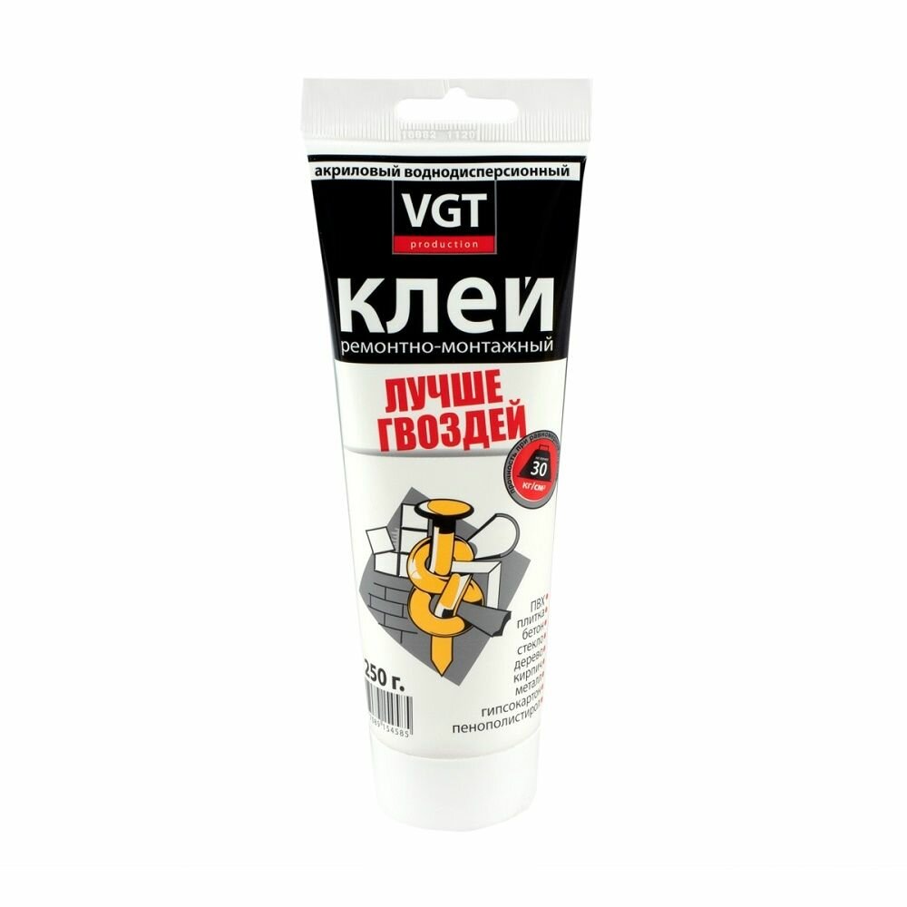 Клей ремонтно-монтажный универсальный VGT Лучше Гвоздей прозрачный, туба (250гр)