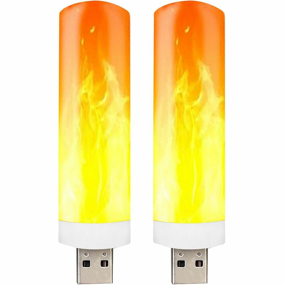 Светодиодная лампа-свеча с питанием от USB, ночник с эффектом мерцания пламени,1, Теплый свет 1500К