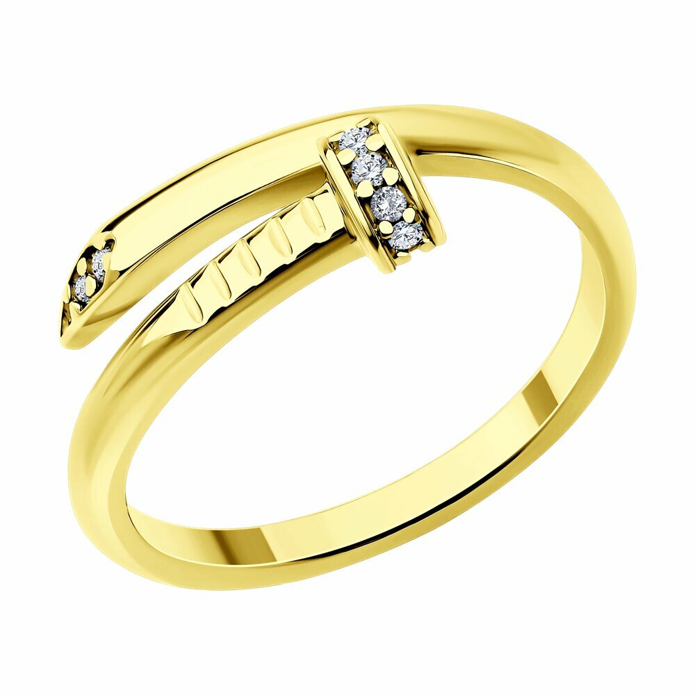 Кольцо, серебро, 925 проба, золочение, фианит