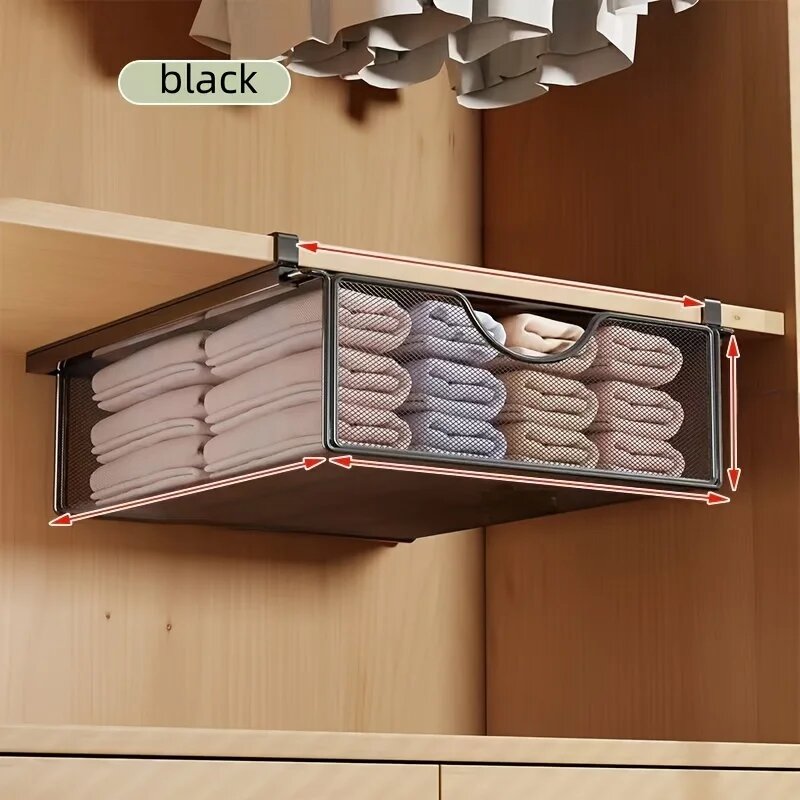 Металлическая сетчатая корзина для хранения, подвесная под столом, с выдвижными ящиками - клейкий тип, для удобного хранения