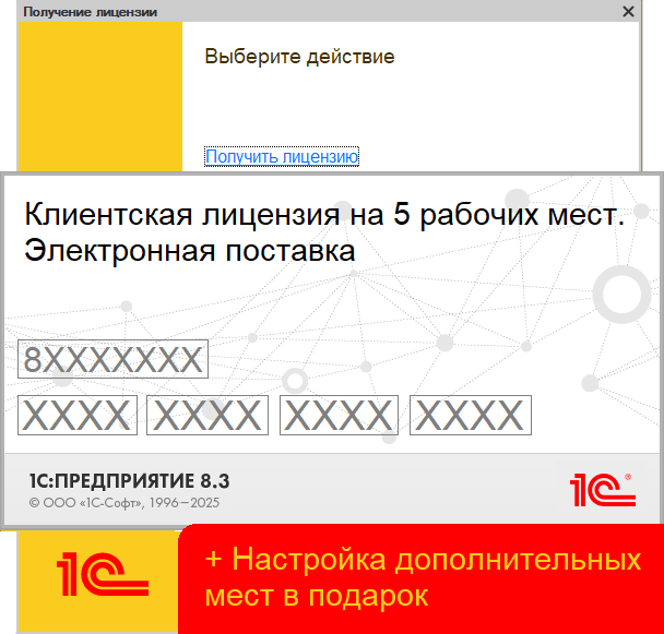1С: Предприятие 8 ПРОФ. Клиентская лицензия на 5 рабочих мест. Электронная поставка
