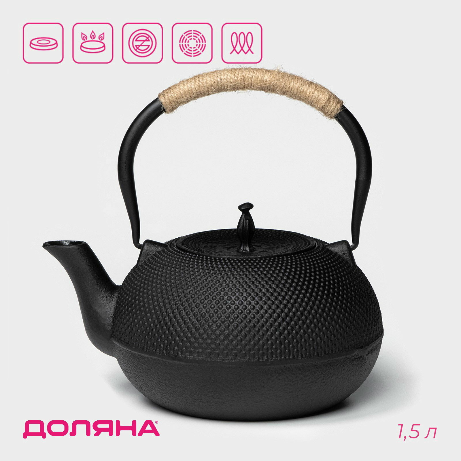 Чайник "Восточная ночь", 1.6 л, с ситом, индукция, чугун, чёрный