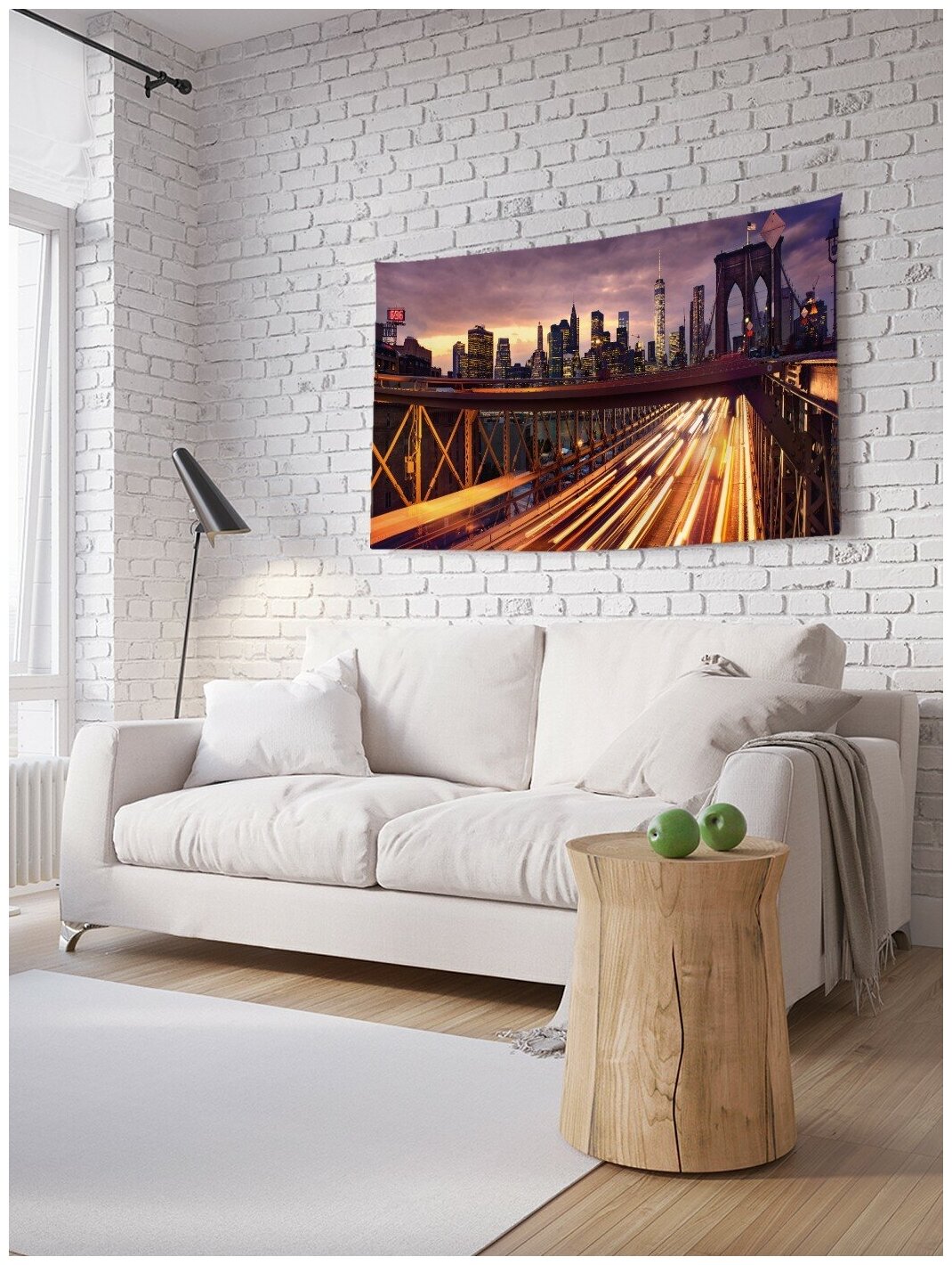 Горизонтальное фотопанно JoyArty на стену "Бруклинский мост ночь", 150x200 см