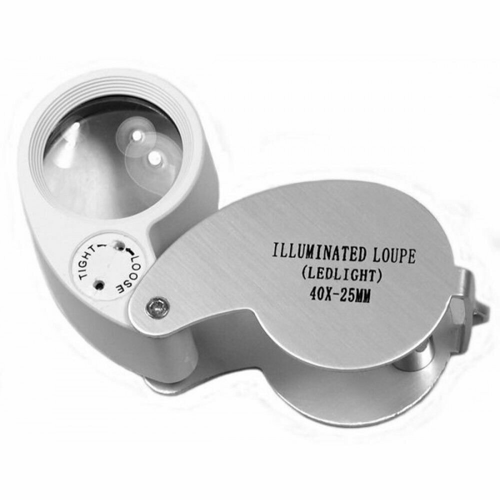 Лупа ювелирная 40х-25мм с подсветкой (2 LED)