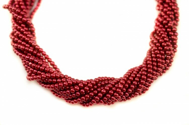 Жемчуг искусственный 3мм, отверстие 0,5мм, цвет красный темный, 516-009, 1 нить (около 33см, около 100шт)