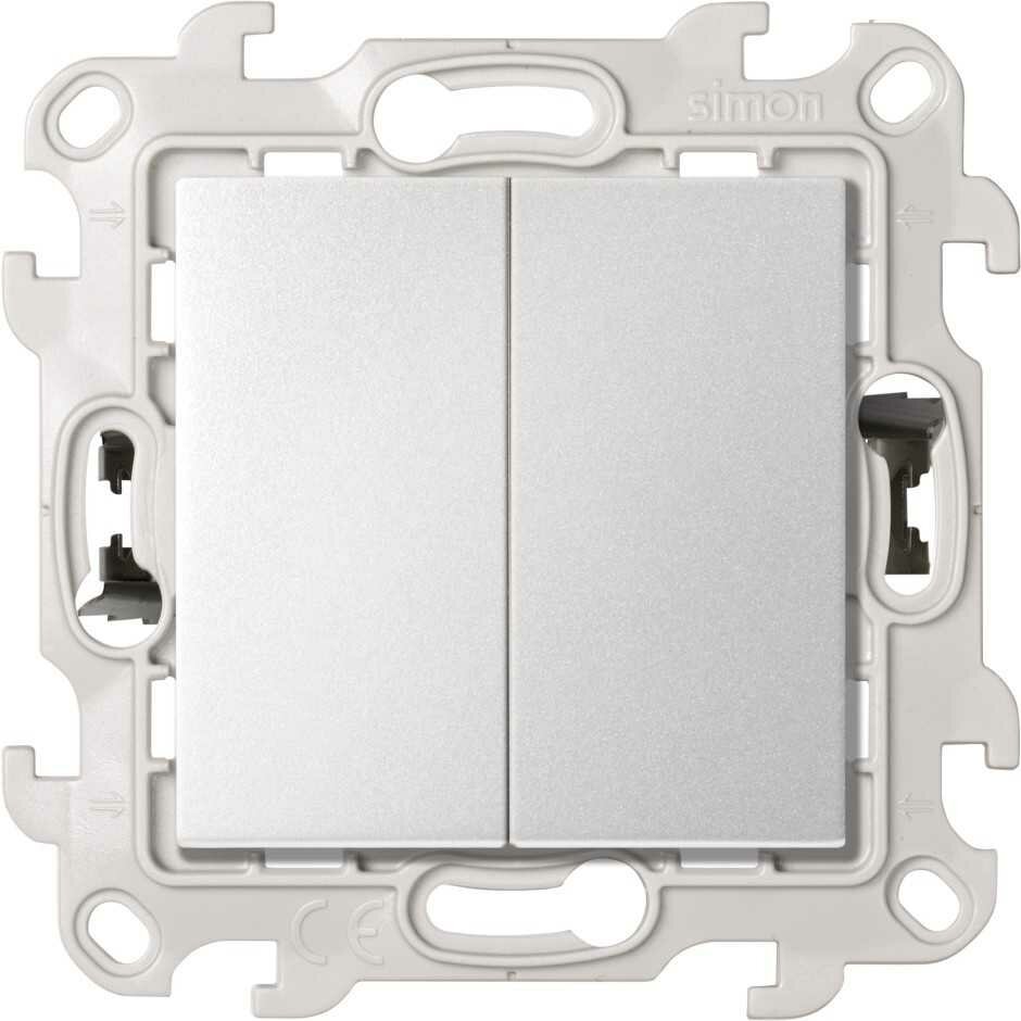 Двухклавишный выключатель Simon 24 Harmonie Push&Go, алюминий 2420398-033
