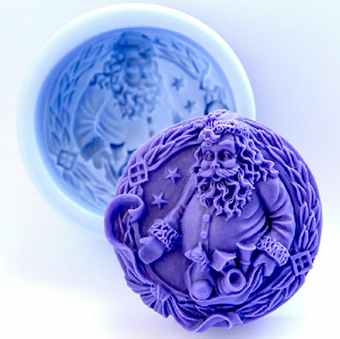 Силиконовая форма для мыла Санта №2 2D, для свечей гипса 1шт 6*6*2,5 см