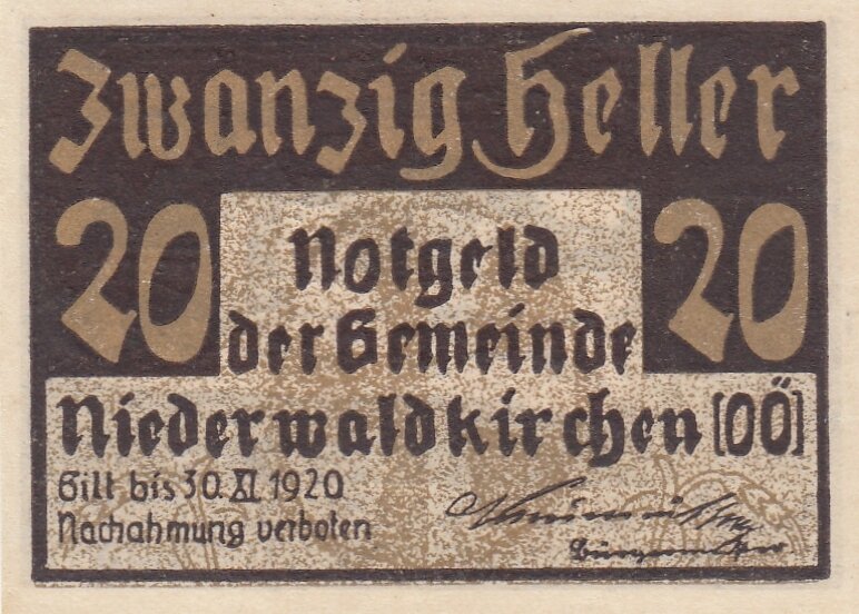 Австрия, Нидервальдкирхен 20 геллеров 1914-1920 гг.