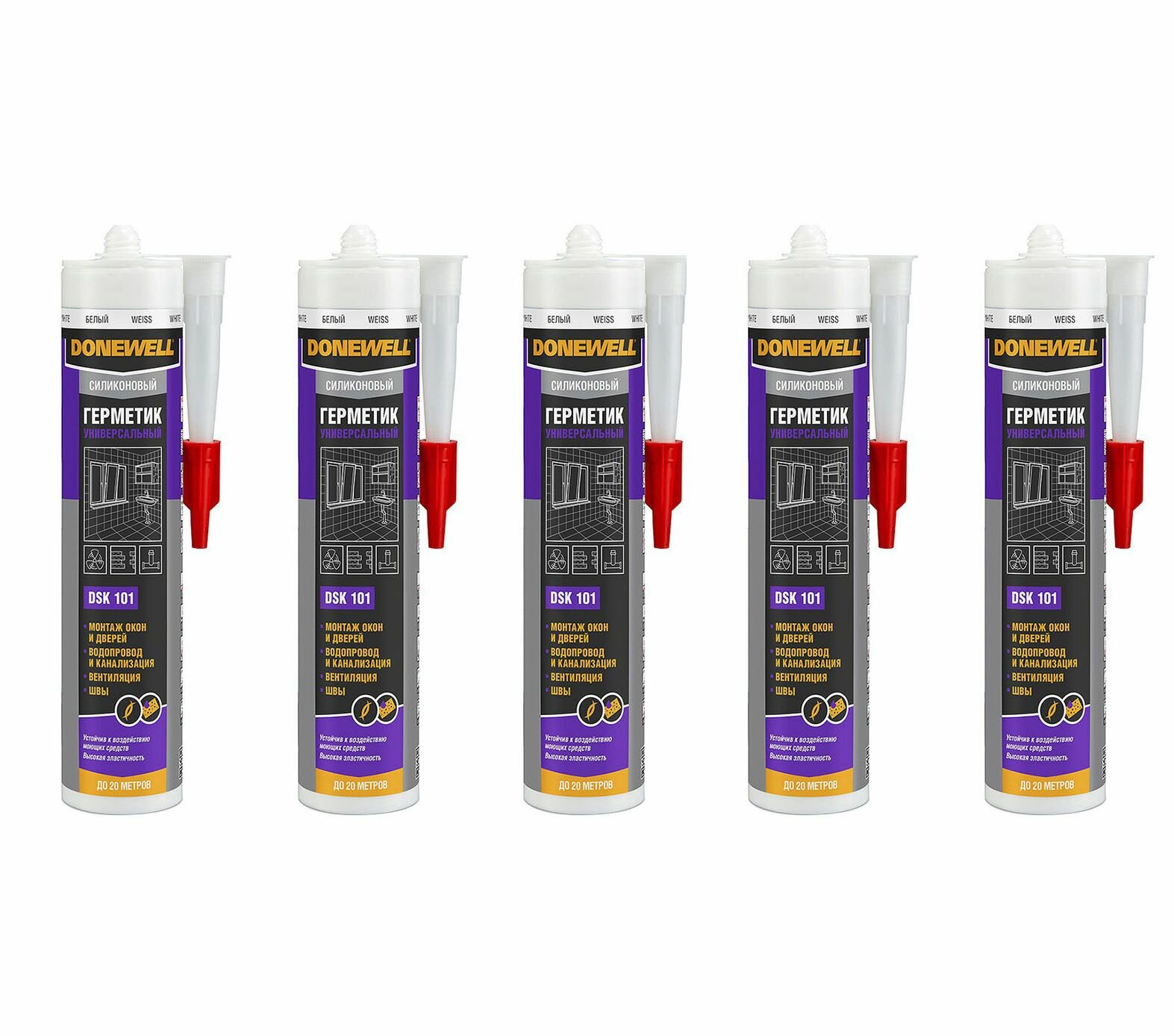 Герметик силиконовый универсальный DoneWell DSK-101 белый 260 мл (5 шт.)
