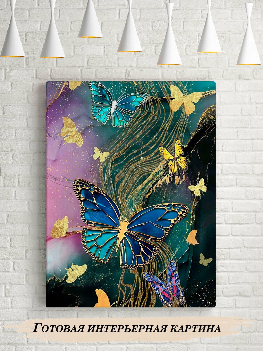 Картины для интерьера 40х60 Бабочки текстура мрамор розовый бирюза