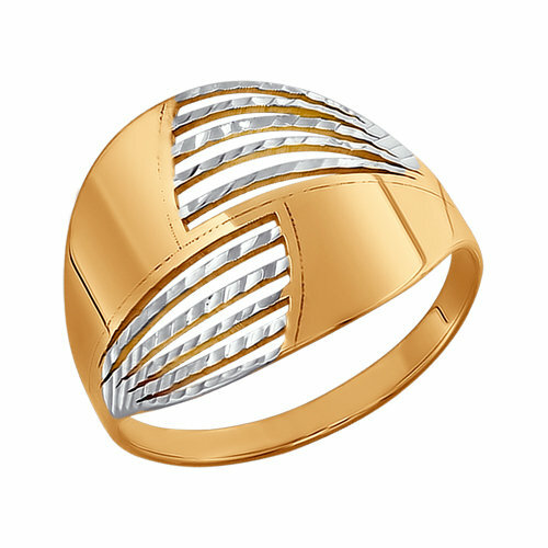 Кольцо широкое, красное золото, 585 проба, родирование