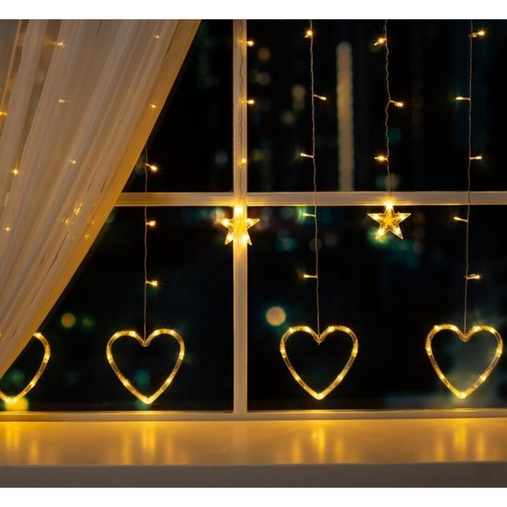 Бахрома, Luazon, Luazon DECOR Сердце, IP20, Ш2.4 м, В0.9 м, Н. С. LED-186-220V, 8 режимов, теплый белый — фото 1