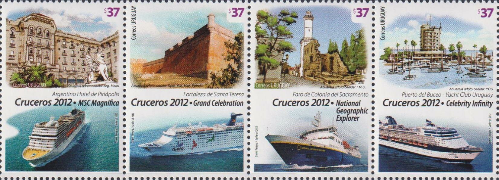 Почтовые марки Уругвай 2012г. "Туризм - круизы" Корабли, Туризм MNH