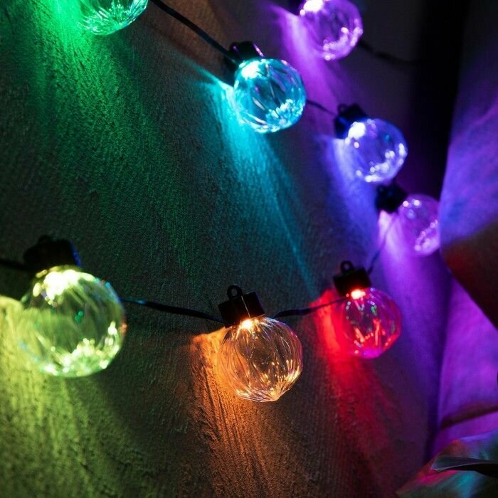 Умная гирлянда Нить 6 м с насадками Рифленые шарики , IP20, тёмная нить, 20 LED, свечение RGB, USB