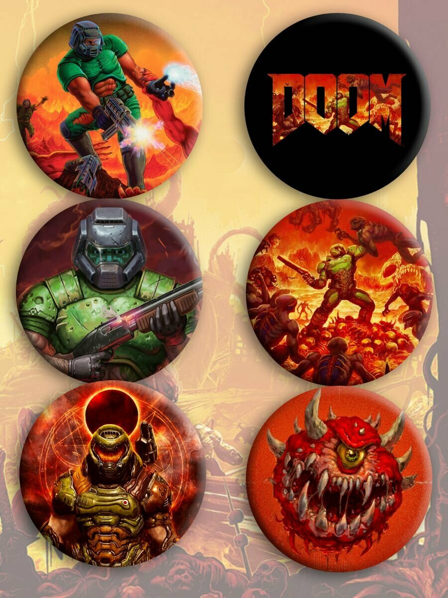 Набор значков Doom 6 шт 44 мм