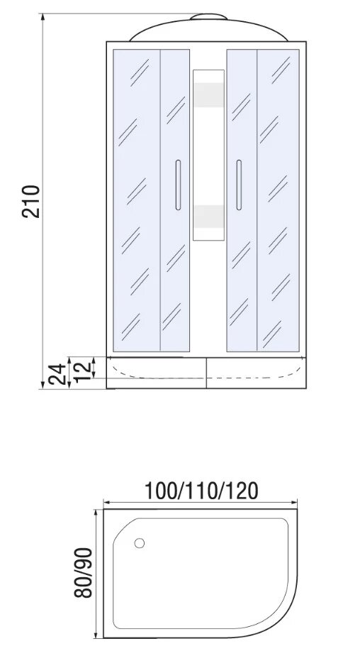 Душевая кабина River "Nara" 10000002815, угловая, асимметричный поддон, 110x80 см