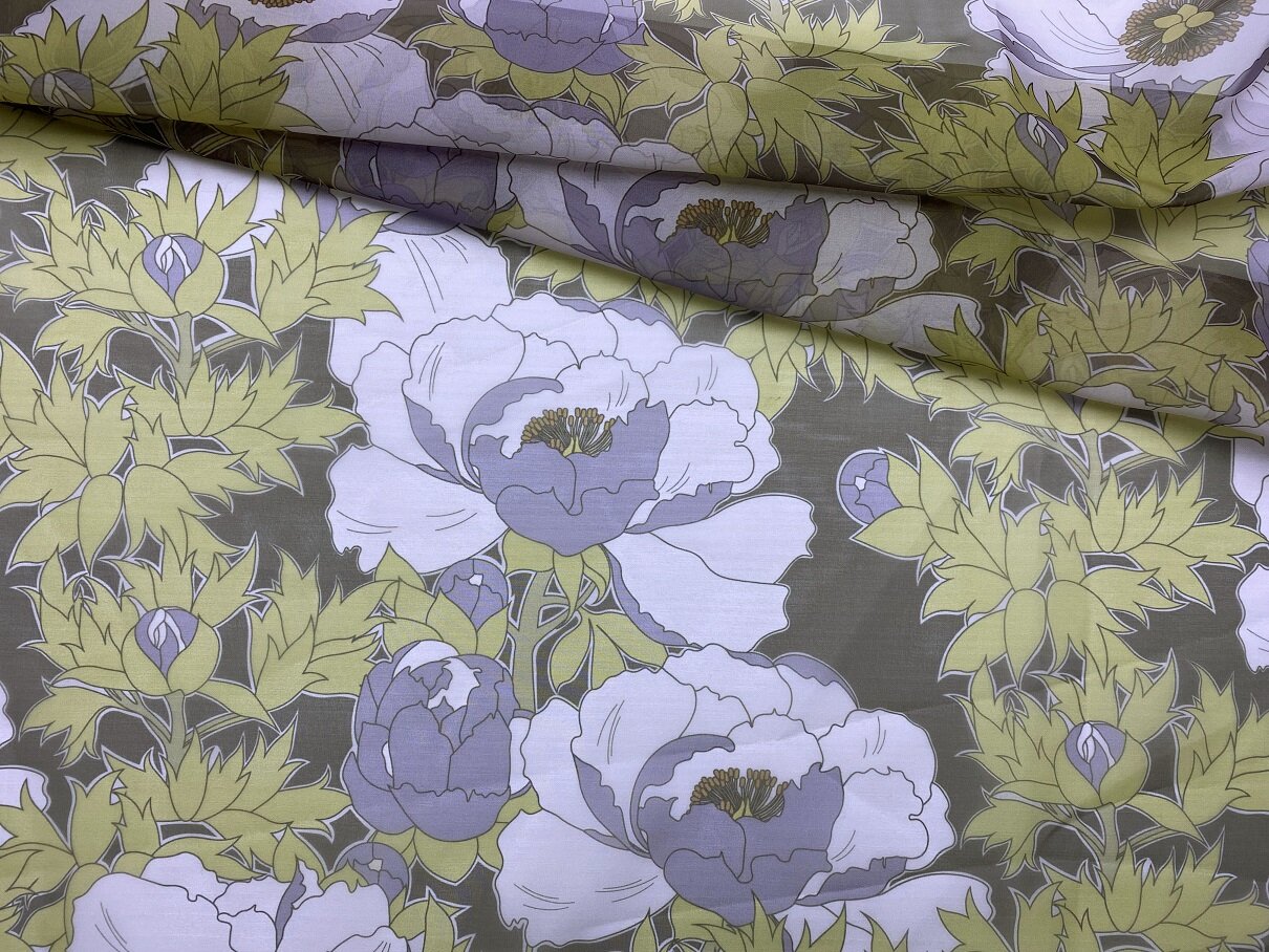 Ткань Шифон серо-коричневого цвета с принтом цветы 24103