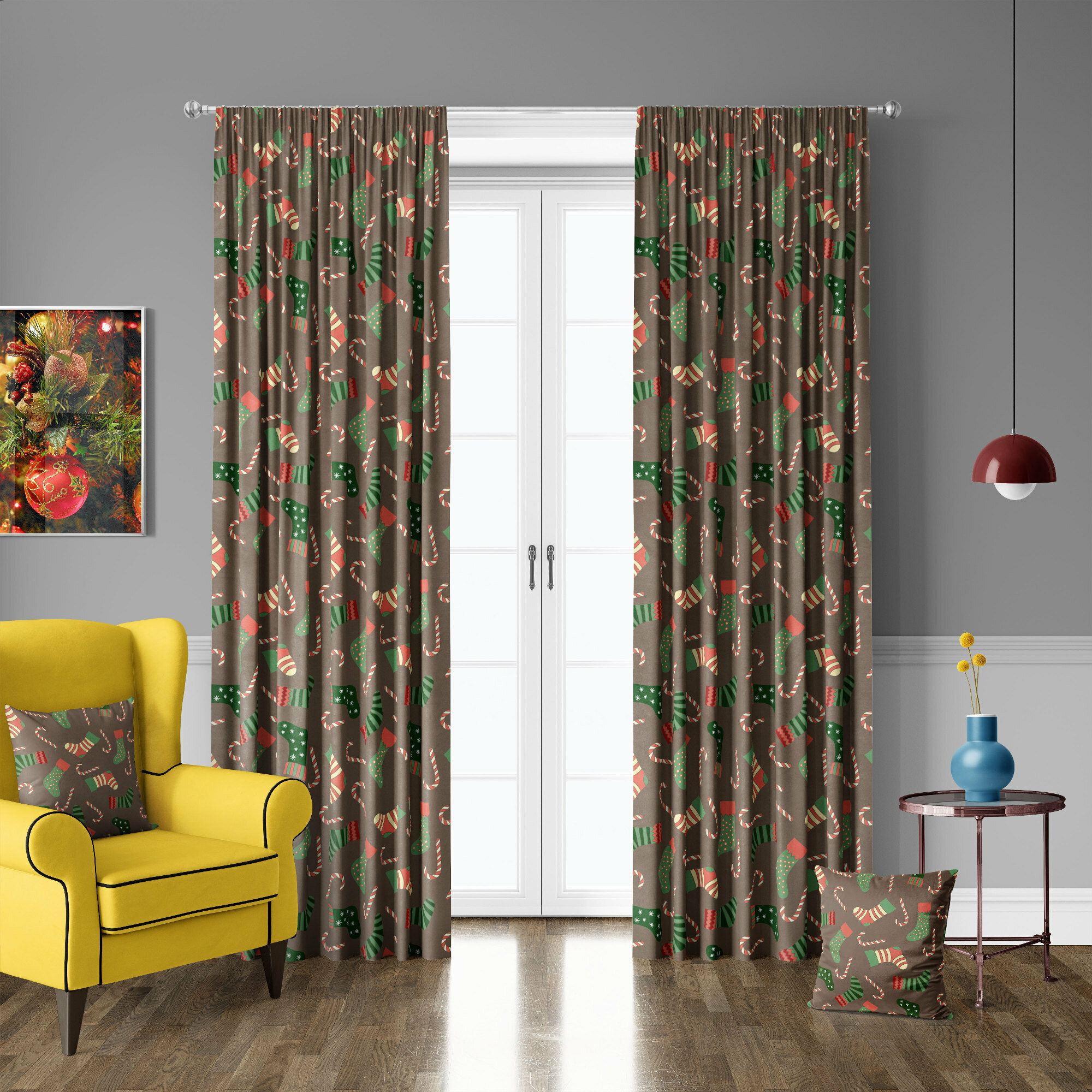 Шторы для комнаты / Новогодние шторы / Фотошторы из ткани габардин 145-260 см 2 шт. /3D шторы / Для гостиной, спальни и кухни