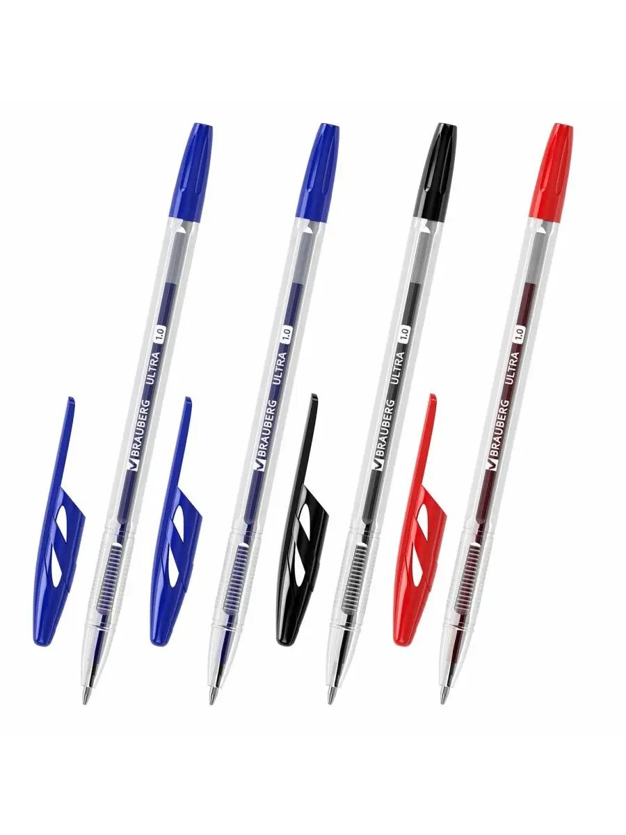 Набор ручек BRAUBERG "ULTRA", шариковые, прозрачный корпус, линия письма 0,5 мм, 4 штуки